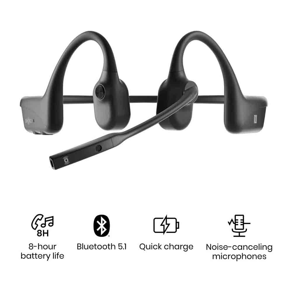 Shokz OPENCOMM UC Open-Ear Bone Conduction Stereo Headset (Bluetooth 5.1, IP55) - Black | AUDITECH